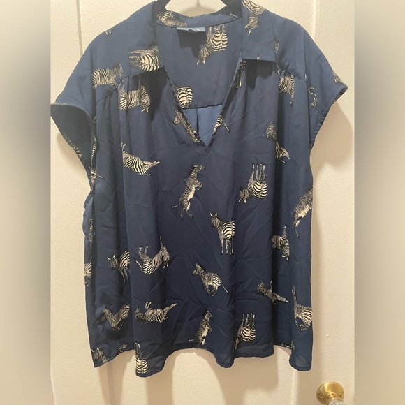 Modcloth | Tops | Modcloth Navy Blue Zebra Blouse X | Poshmark